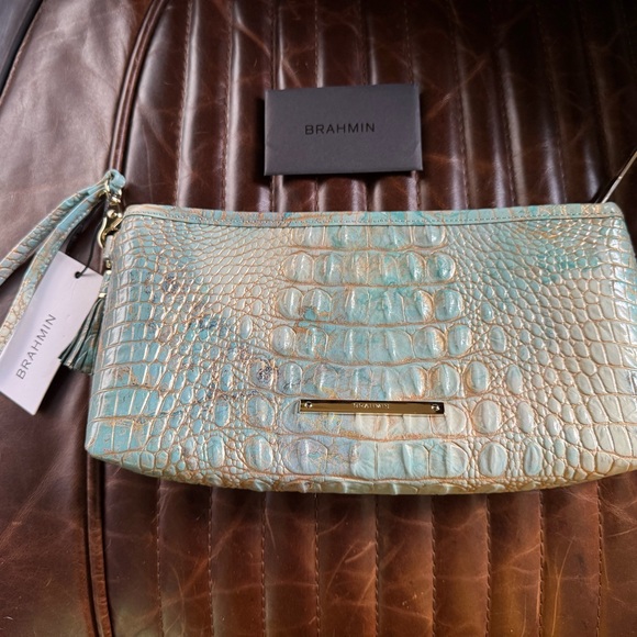 Brahmin | Bags | Brahmin Blue Crocodile Embossed Wristlet Clutch | Poshmark
